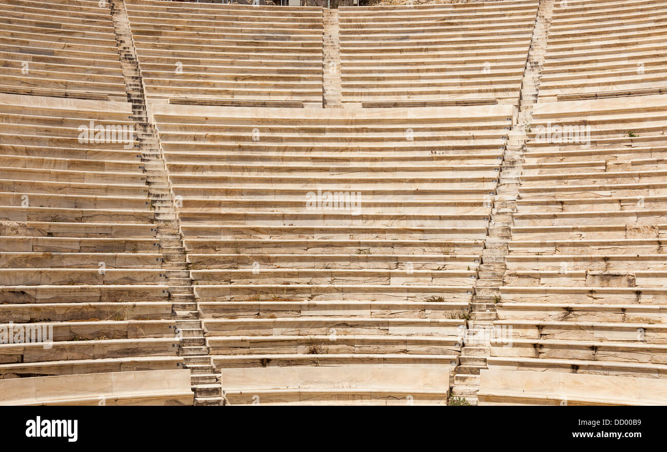 Stone seating in Odeon of Herodes Atticus, located on southwest slope ...
