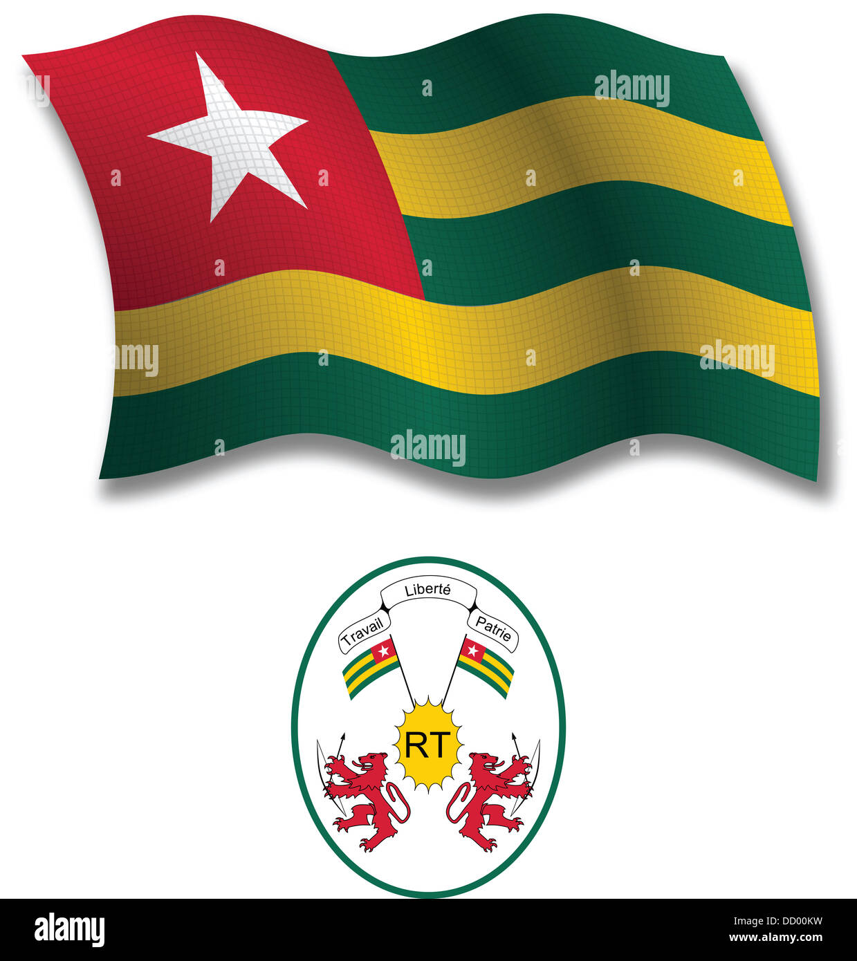 togo shadowed textured wavy flag and coat of arms against white ...