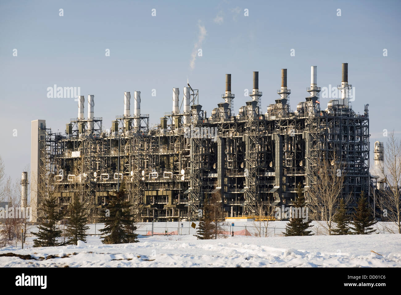Refinery Stacks And Pipes In The Winter With Blue Sky; Fort ...