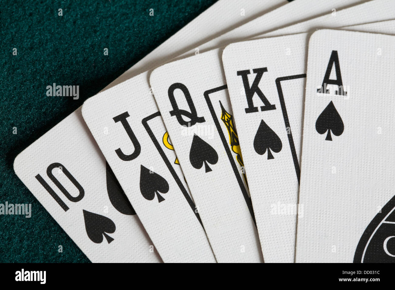 Close-Up Of Blackjack Playing Cards Showing Spades Royal Flush Stock ...