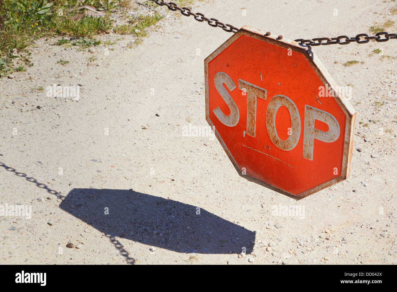 Red Stop Sign On Chain Across Country Track; Torremolinos, Malaga ...