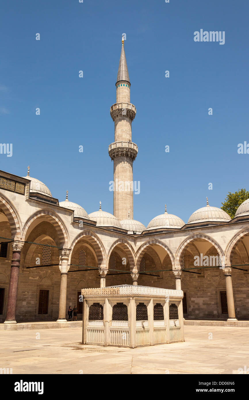 A minaret and arches, Suleymaniye Mosque, from the inner courtyard ...