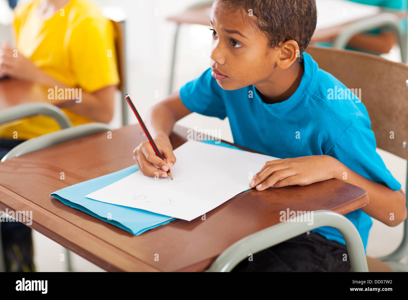 adorable african american primary school student studying Chinese in ...