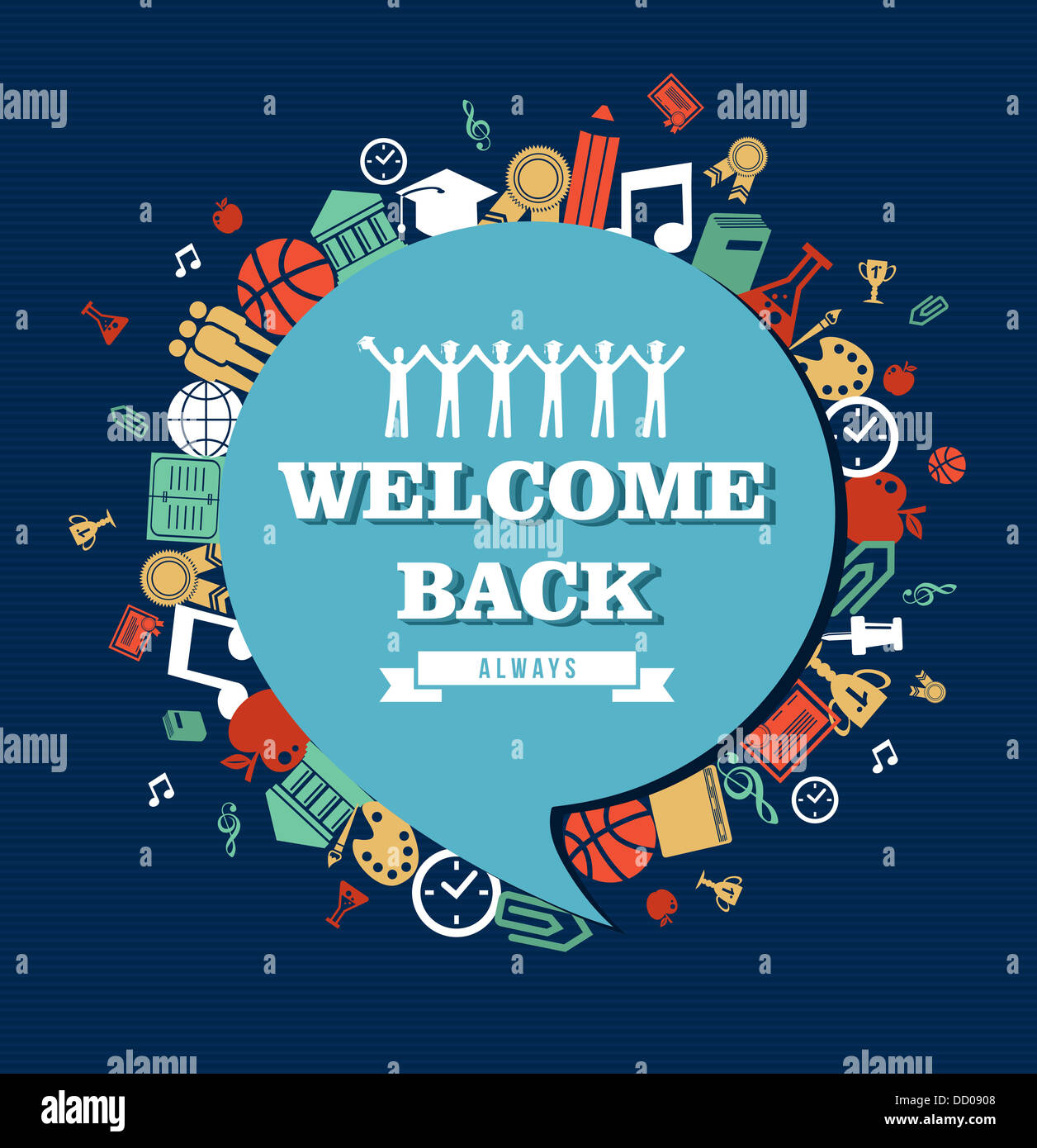 Education global icons set around social media speech bubble Welcome ...