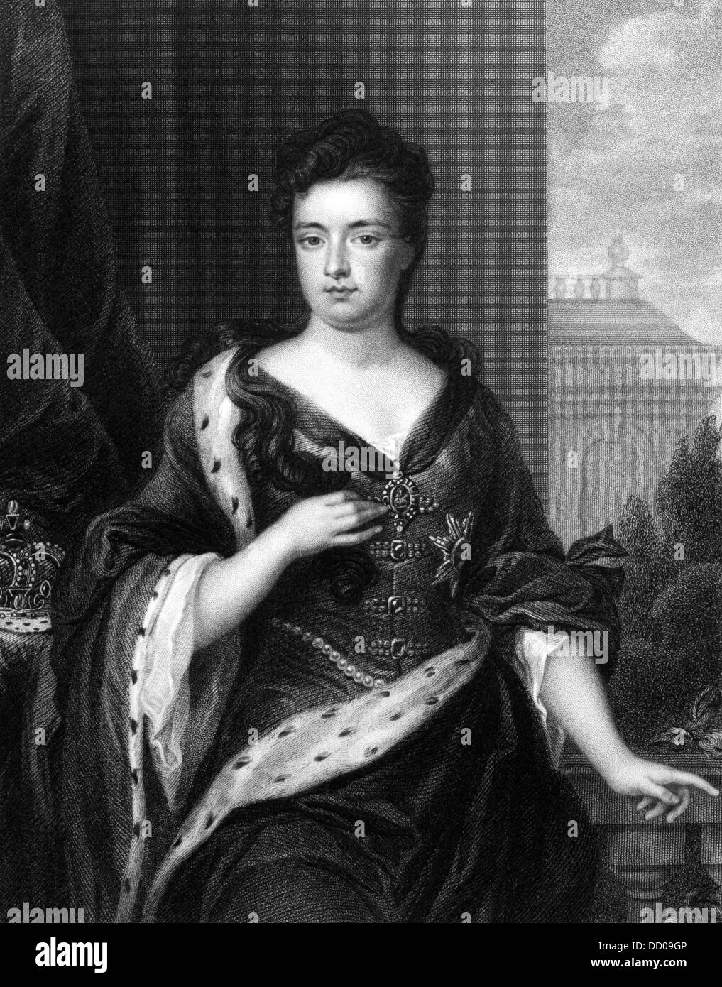 Anne Queen of Great Britain (1665-1714) on engraving from 1830. Queen ...