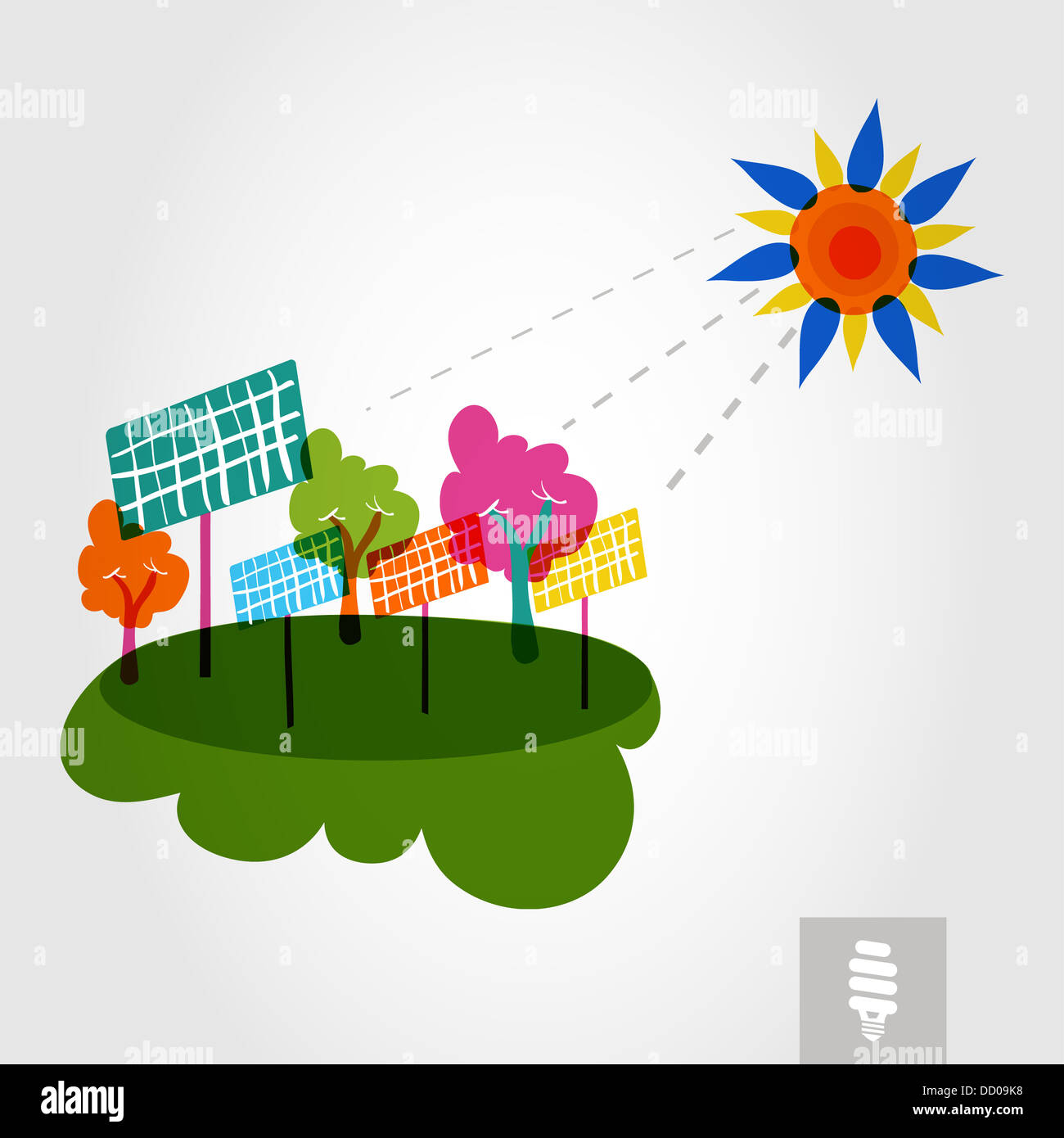 Go green colorful city sun, solar panels and trees. Industry ...