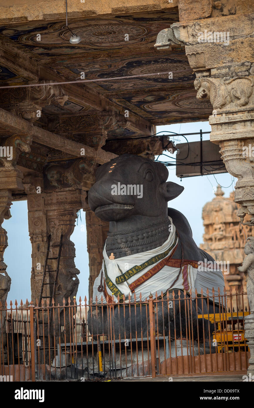 Stone statue of a cow in Indian temple. State of Tamil Nadu Stock Photo ...