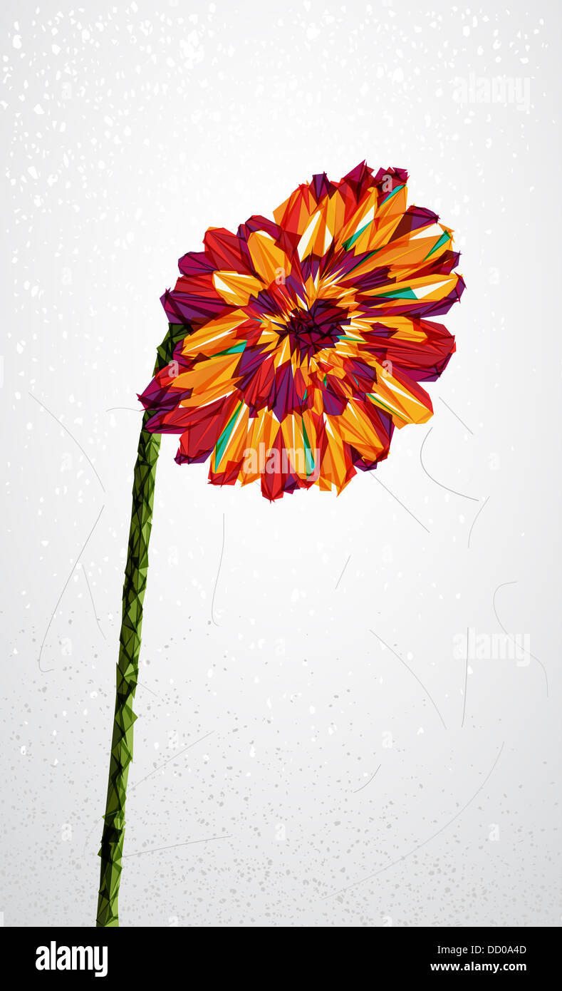Trendy flower: petal and stem transparent elements grunge background ...