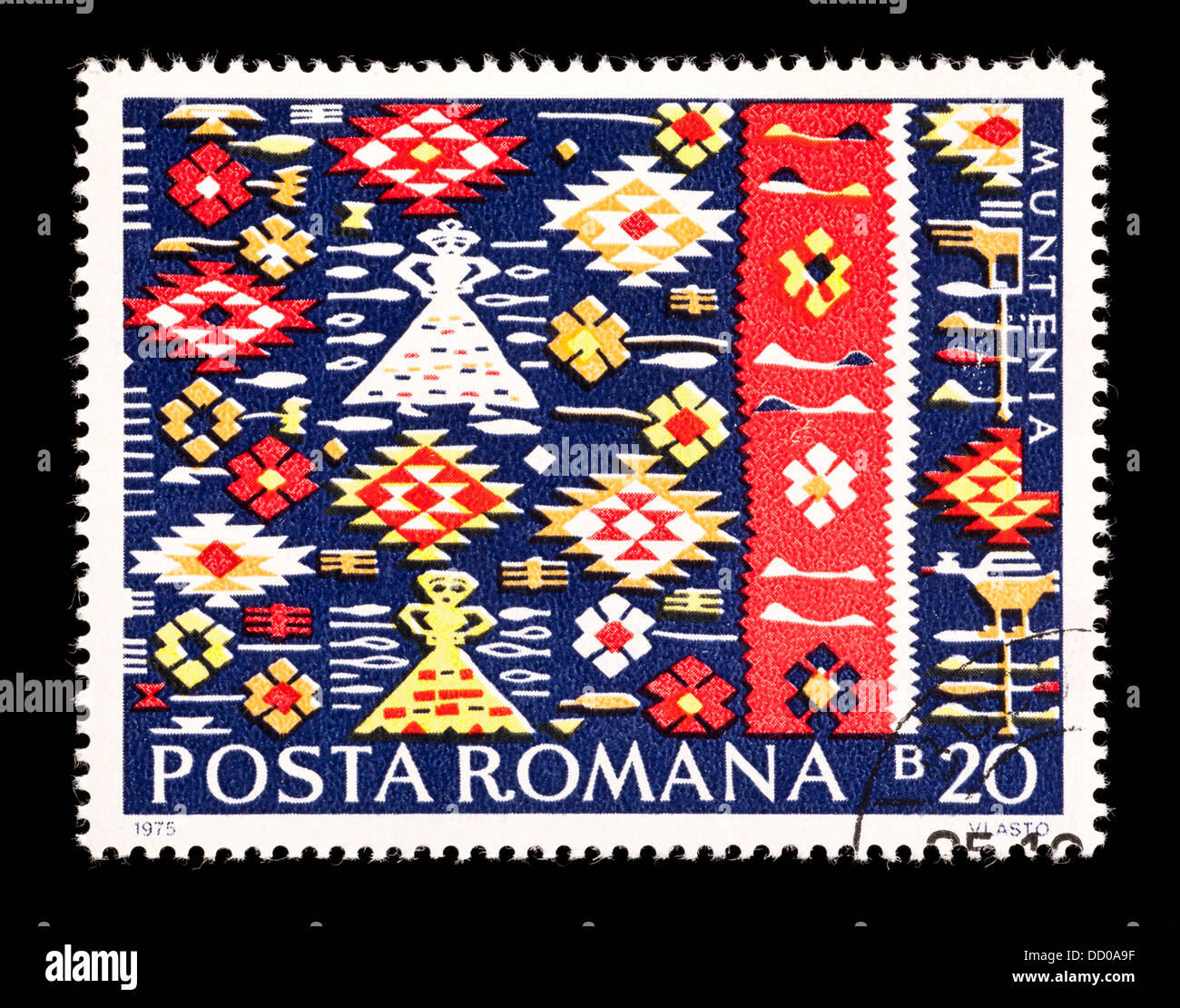 Postage stamp from Romania depicting a Muntenian rug Stock Photo - Alamy