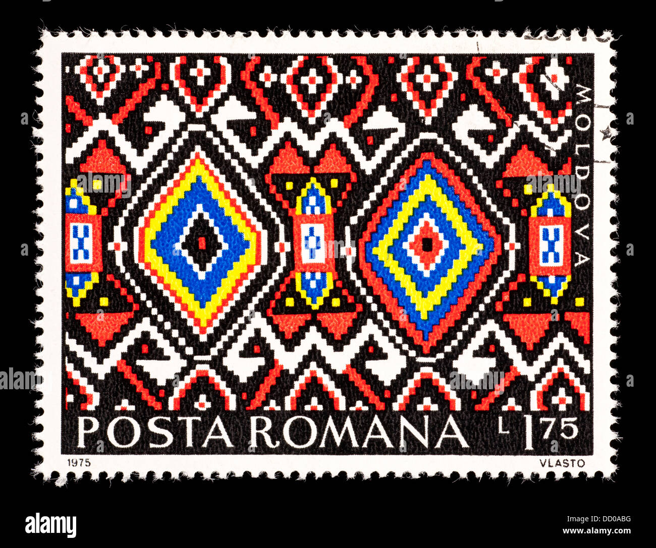 Postage stamp from Romania depicting a Moldavian peasant rug design ...