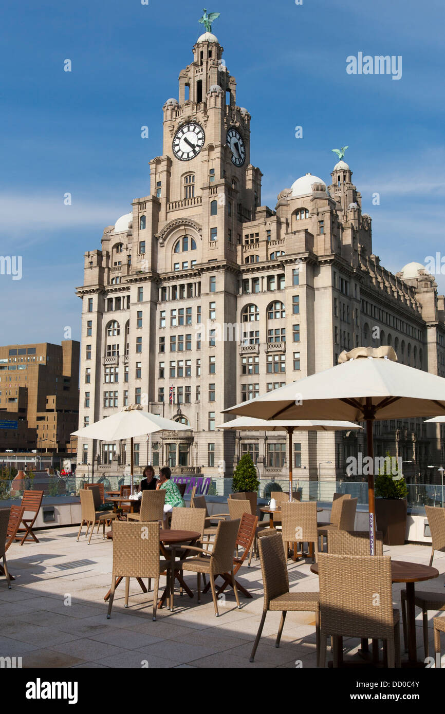 The Royal Liver Building seen from a restaurant, one of Liverpool's ...
