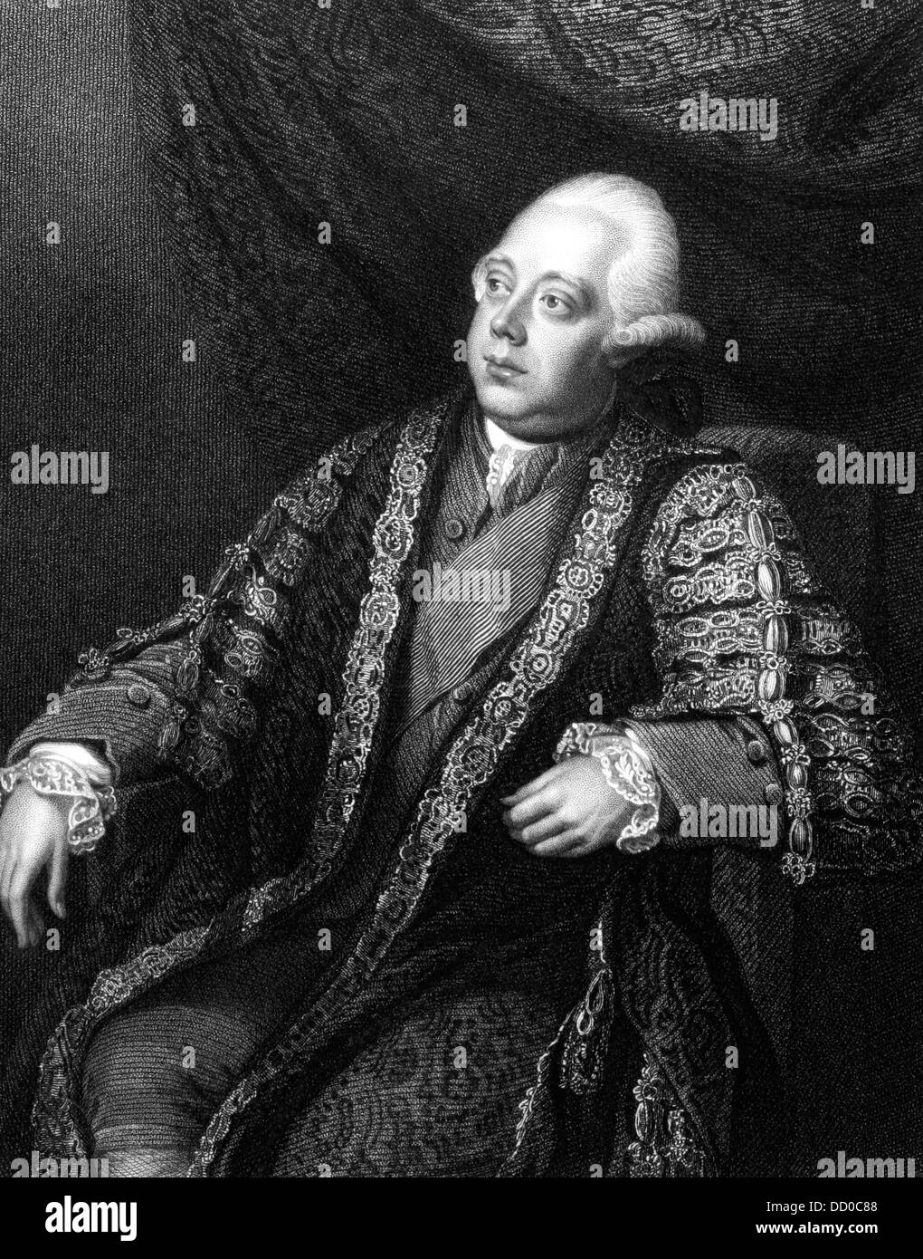 Frederick North, Lord North (1732-1792) on engraving from 1832. Prime ...