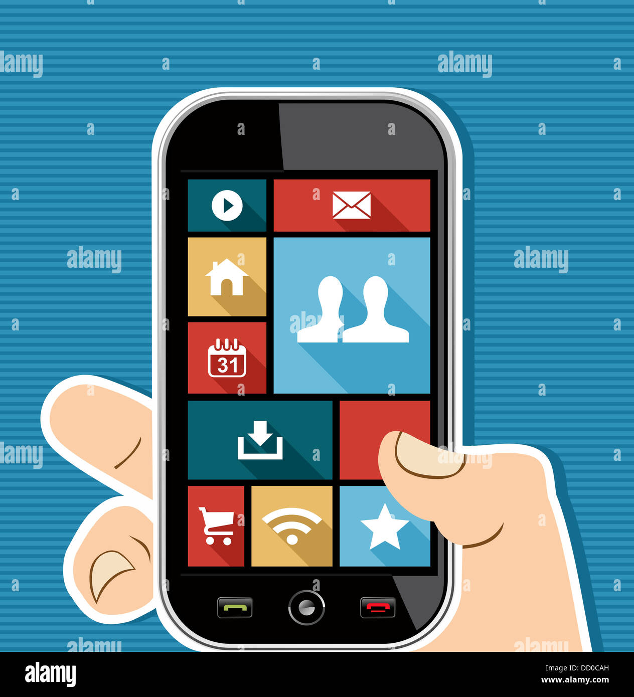Internet elements human hand holds a smart phone UI applications ...