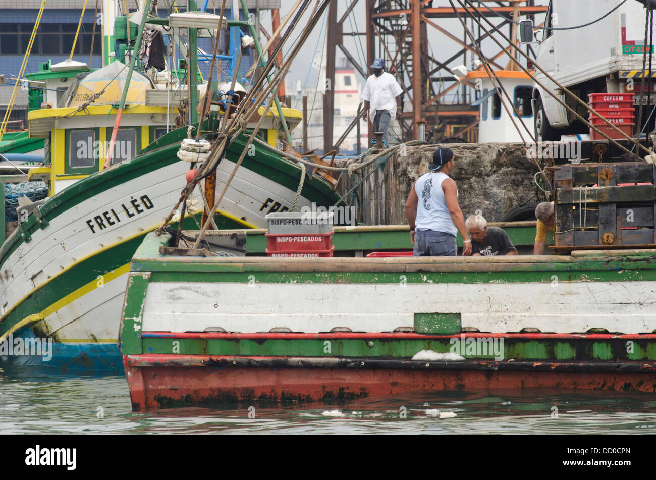 Long line fishing boats moored at the fishing terminal, at Ponta da ...