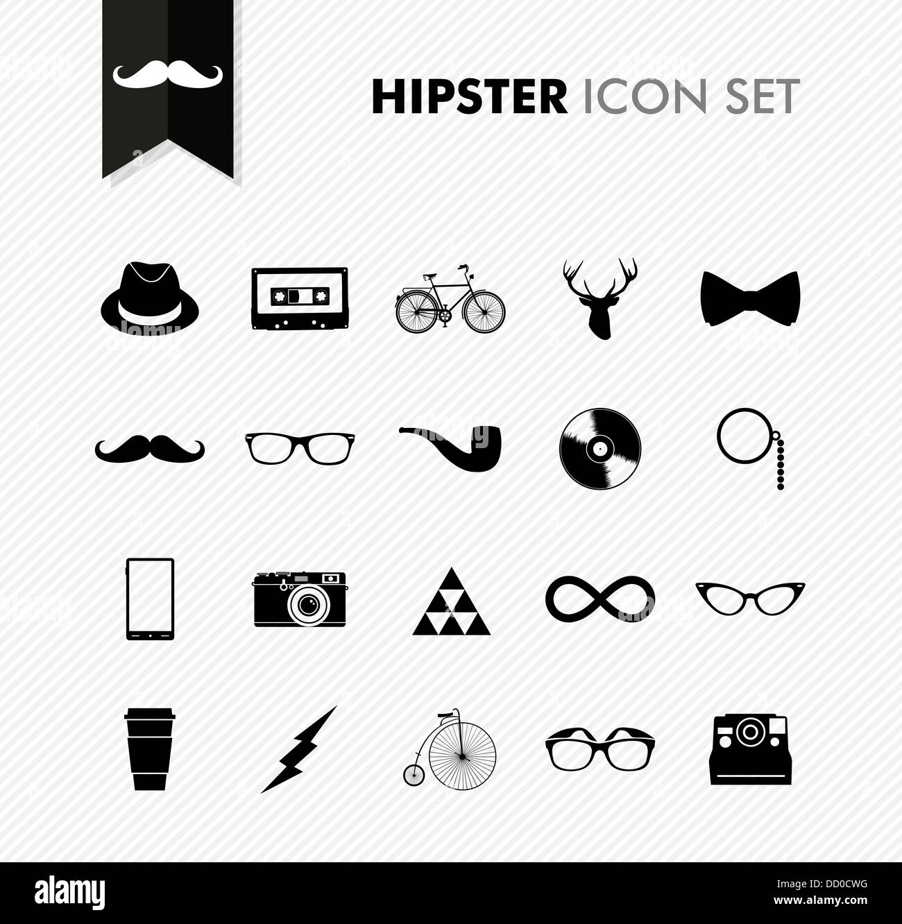 Hipster icon set black isolated retro vintage elements background ...