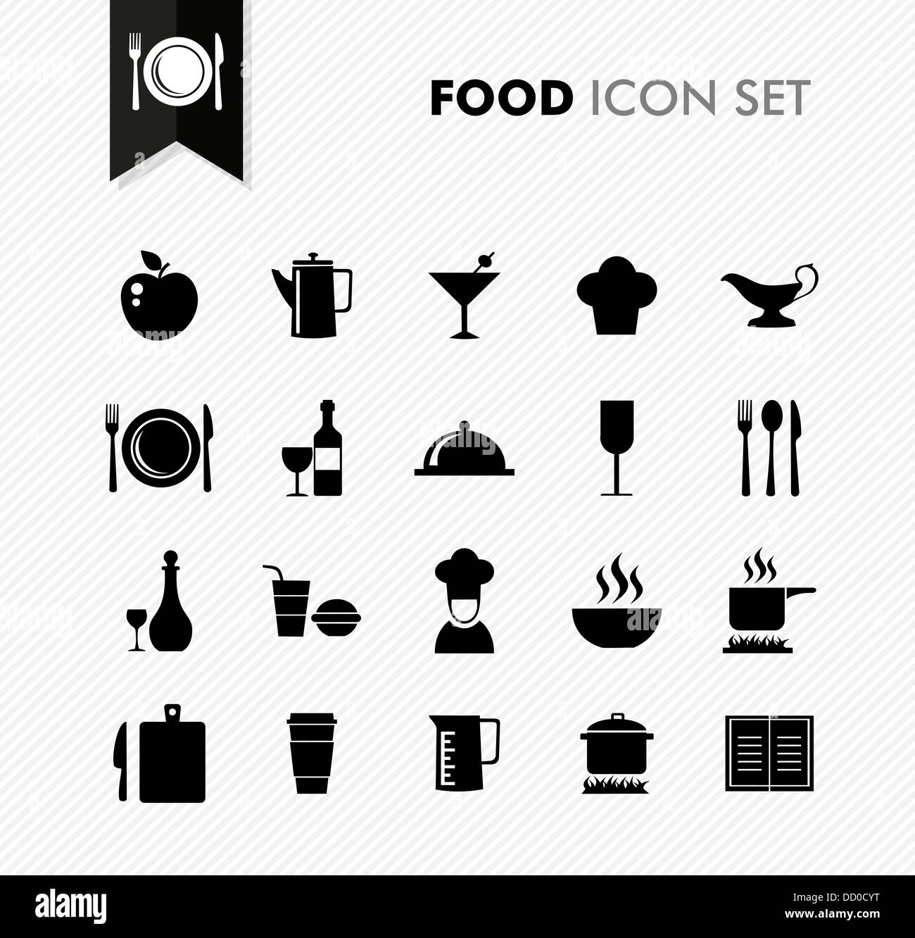 Black isolated food icon set restaurant menu elements background ...