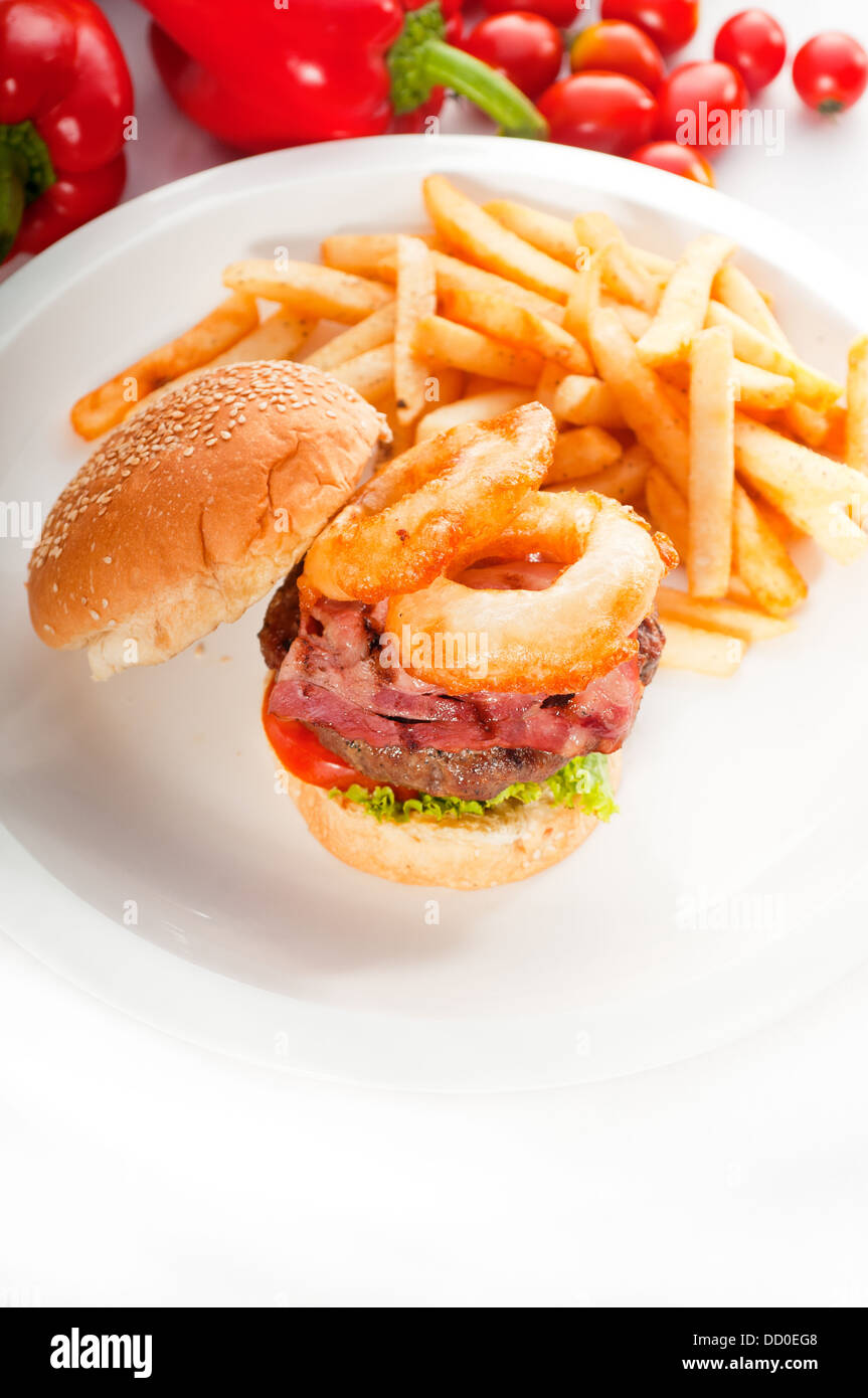 classic hamburger sandwich and fries Stock Photo - Alamy