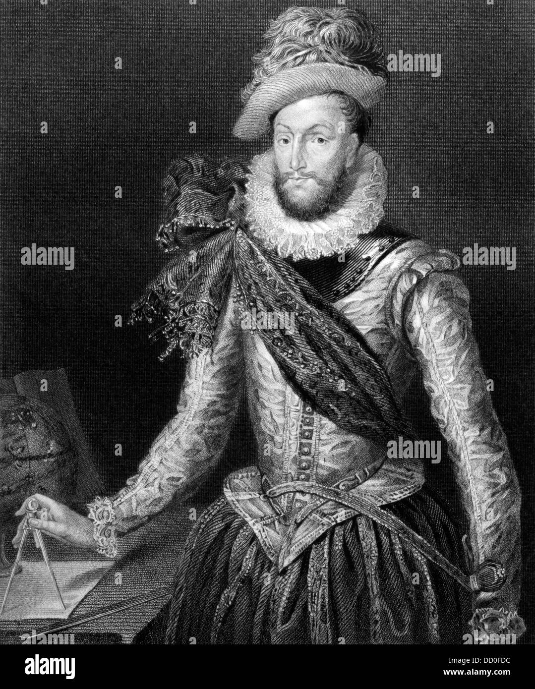 Walter Raleigh (1552-1618) on engraving from 1829. English aristocrat ...