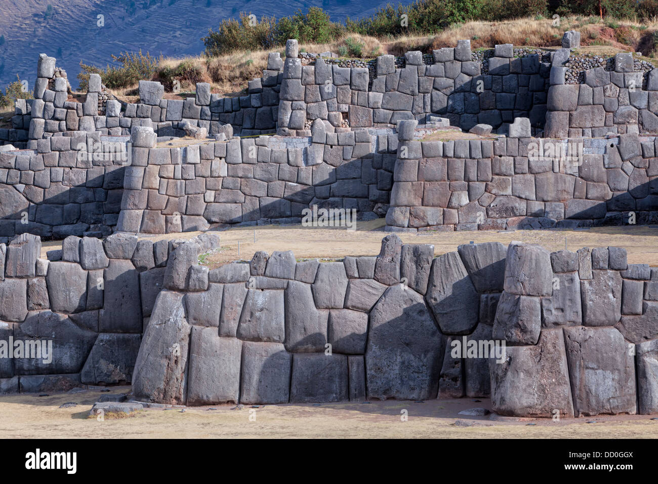 Sacsaywaman Inca ruins: view of the massive zig zag stone wall ...