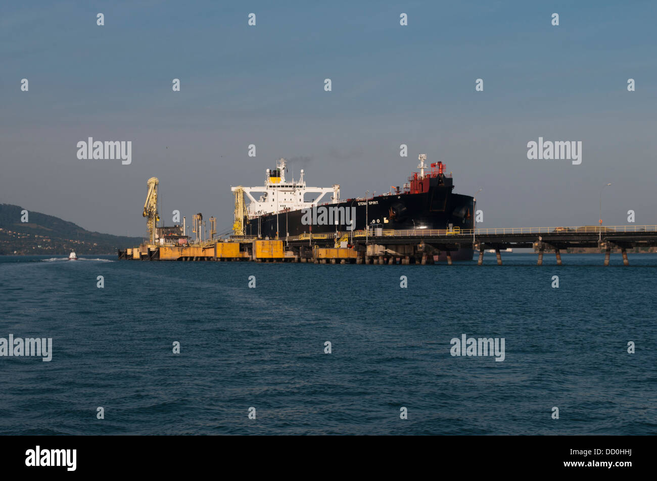 tanker vessel moored at TEBAR oil terminal offloading loading offshore ...