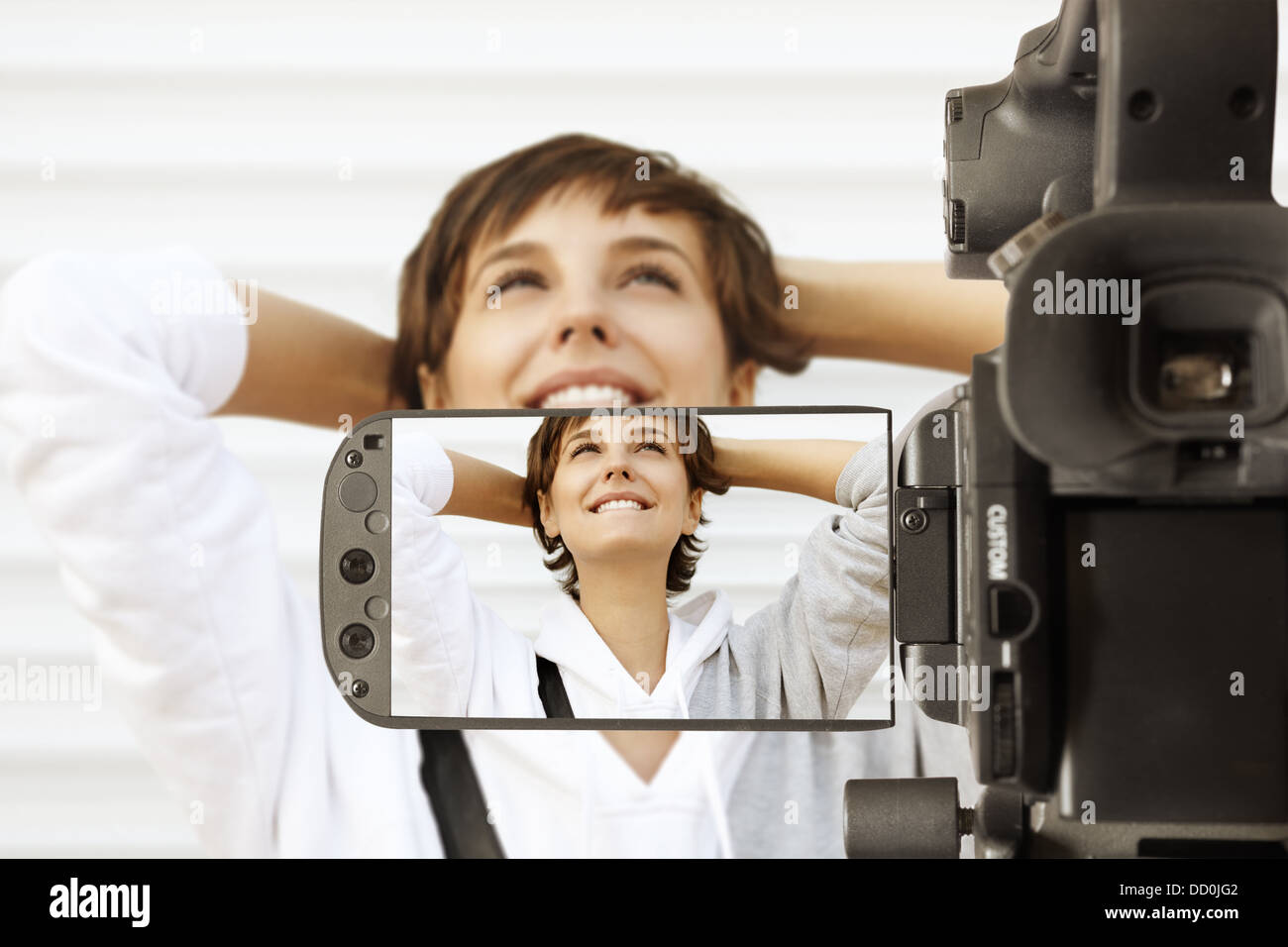 Woman girl filming movie camera hi-res stock photography and images - Alamy