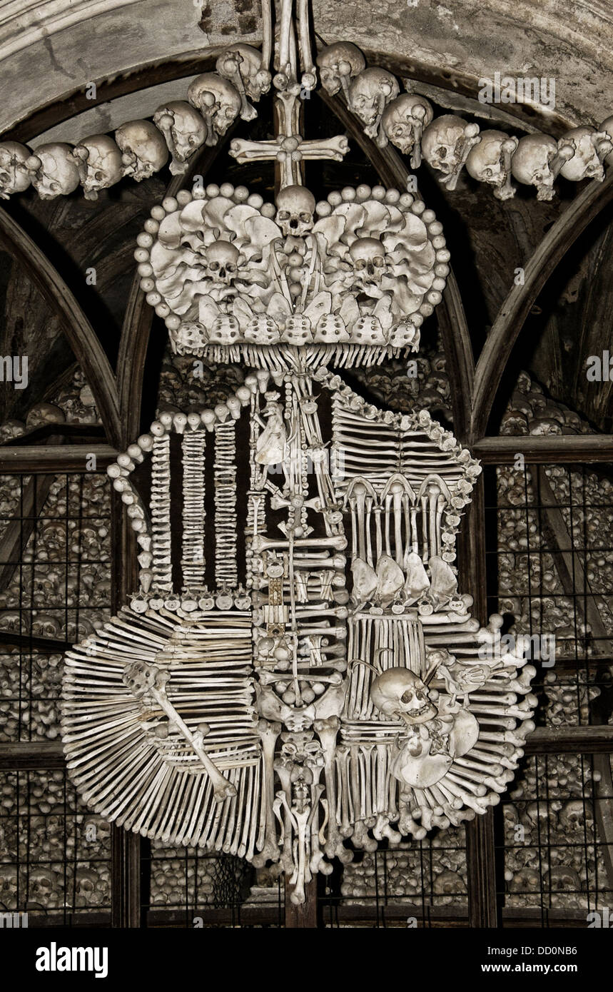 Schwarzenberg coat-of-arms made with bones at the small Roman Catholic ...
