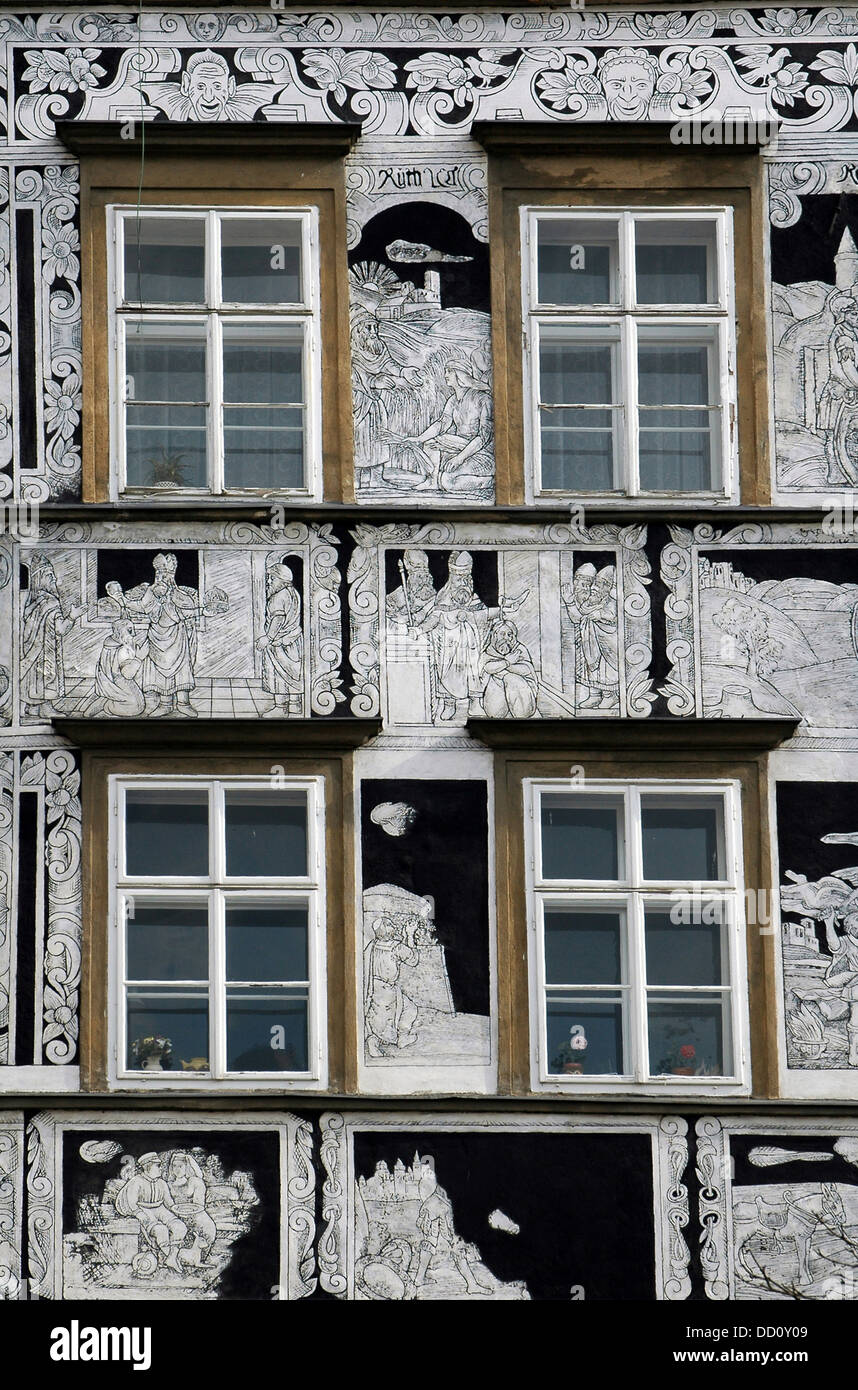 House covered with Renaissance sgraffito or scraffito decoration in the ...