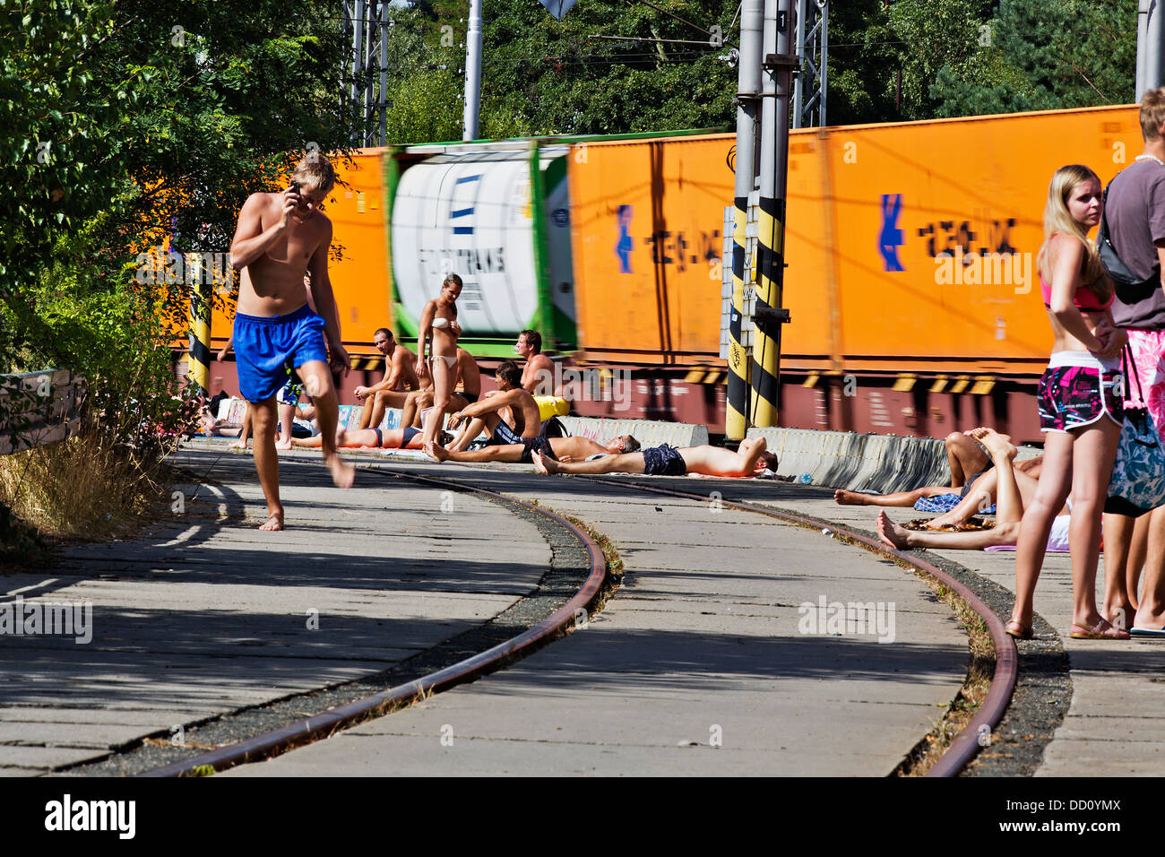 people. swimming, water, afloat, submerged, quarry, railway, corridor ...