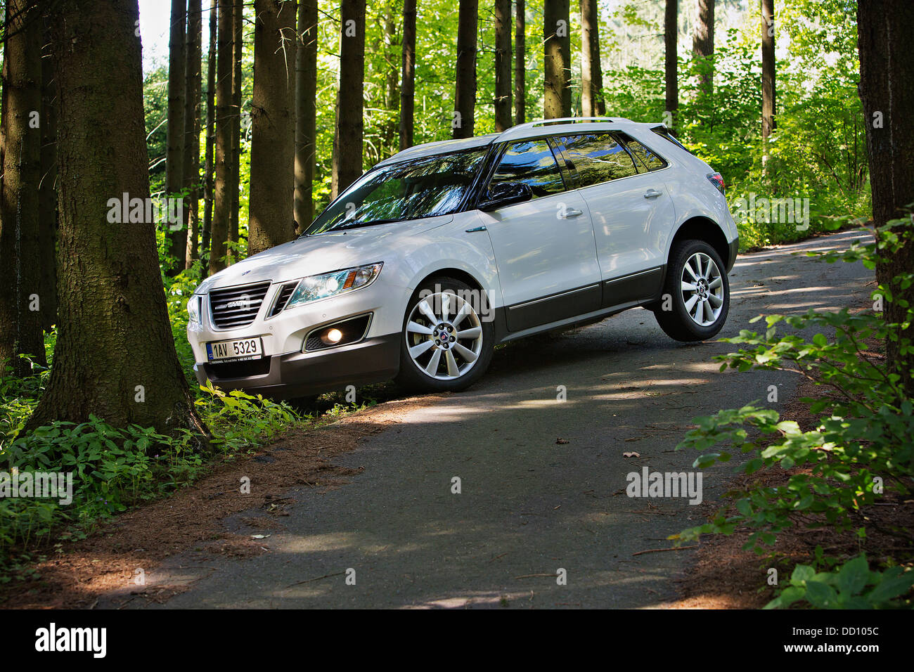 Saab 9-4, SUV, crossover, forest, road Stock Photo - Alamy