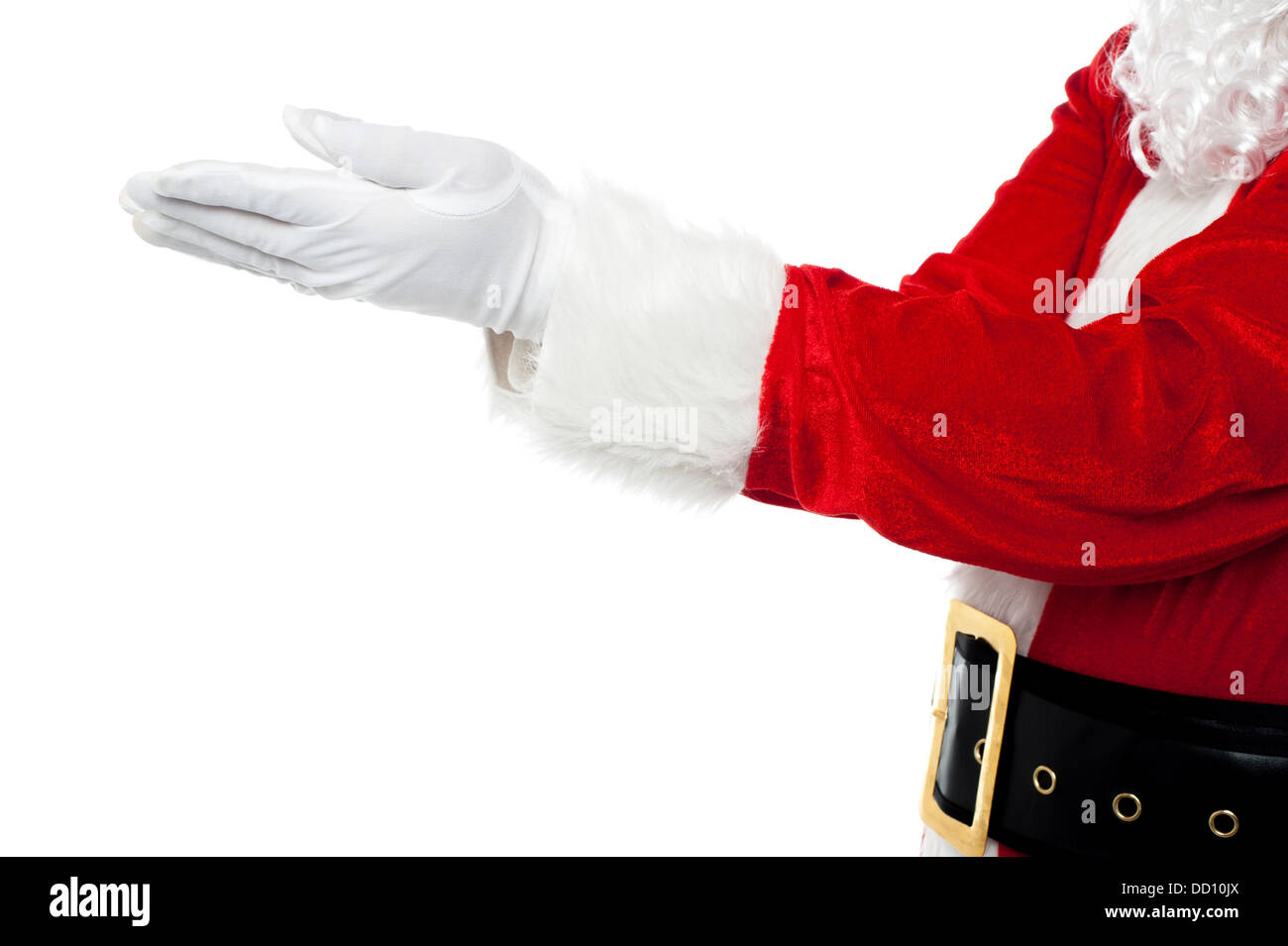 Cropped image of Santa open palms. All on white background Stock Photo ...
