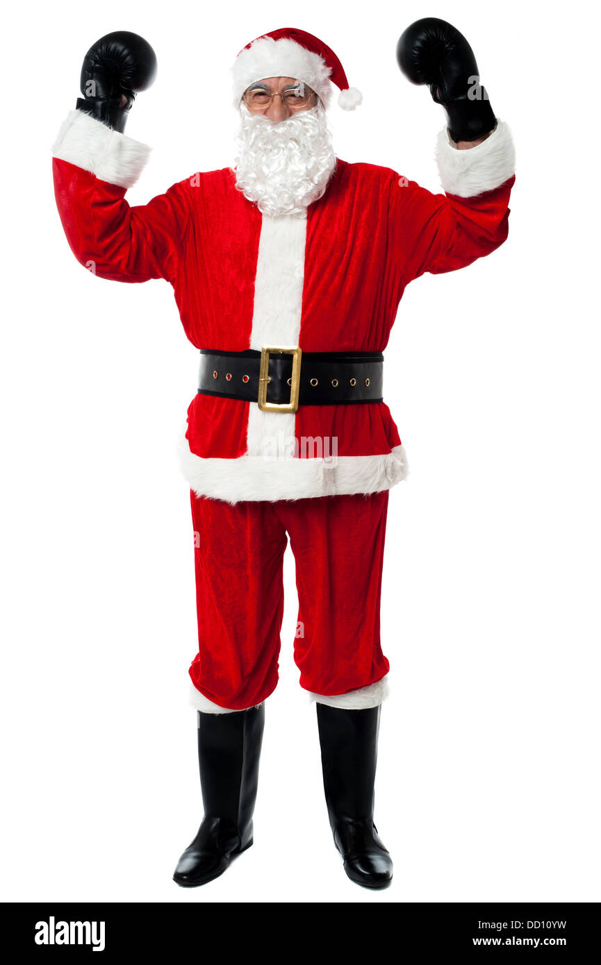 Santa - The boxer, celebrating his victory. Full length portrait Stock ...