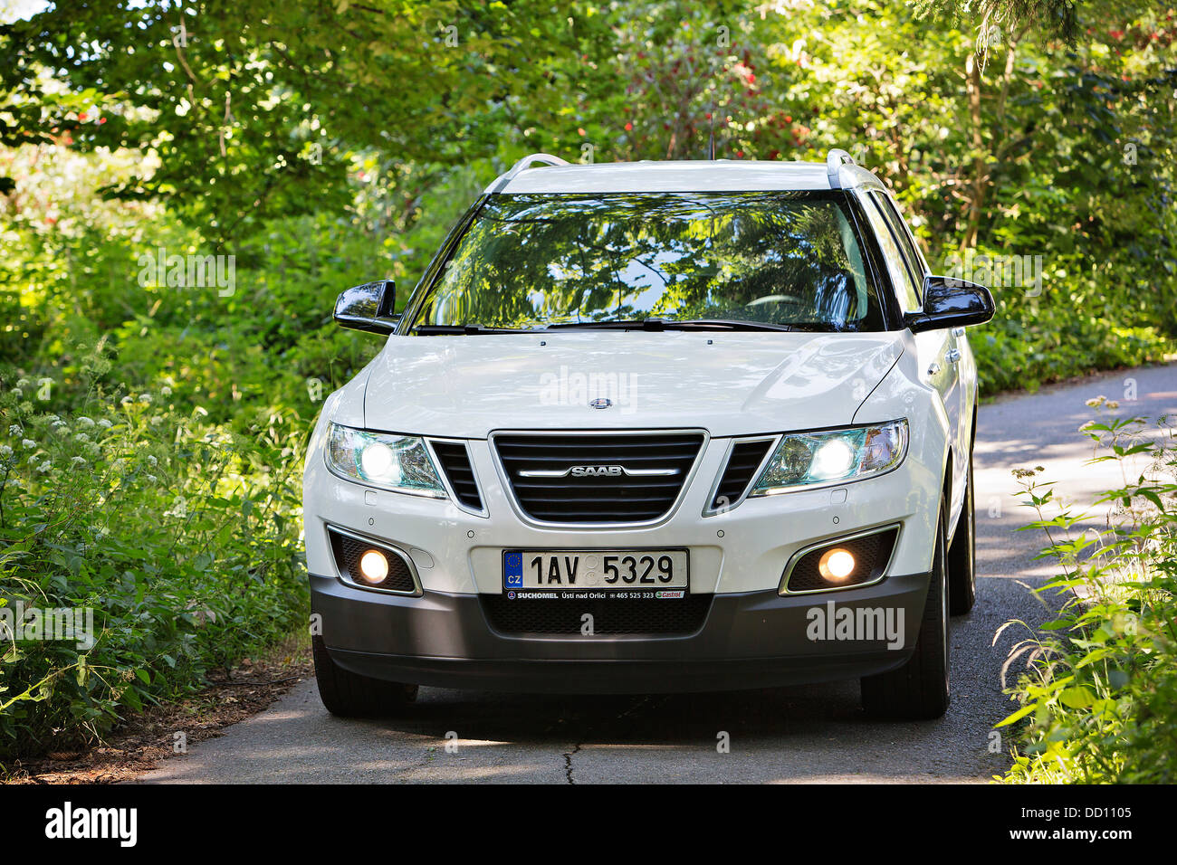 Saab 9-4, SUV, crossover, forest, road Stock Photo - Alamy