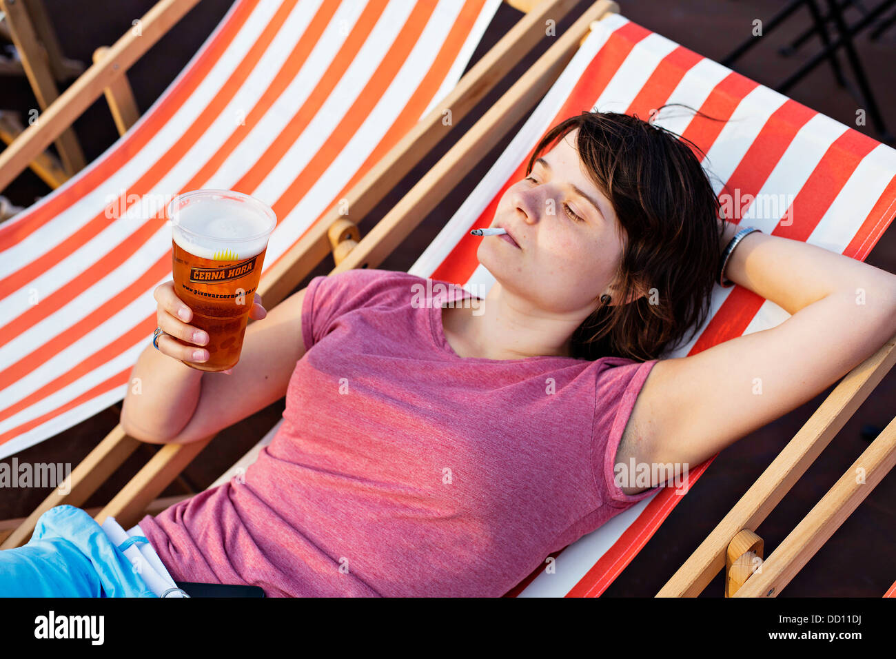 young lady, woman, girl, beer, relax, cigarette, smoking, smoke, summer ...