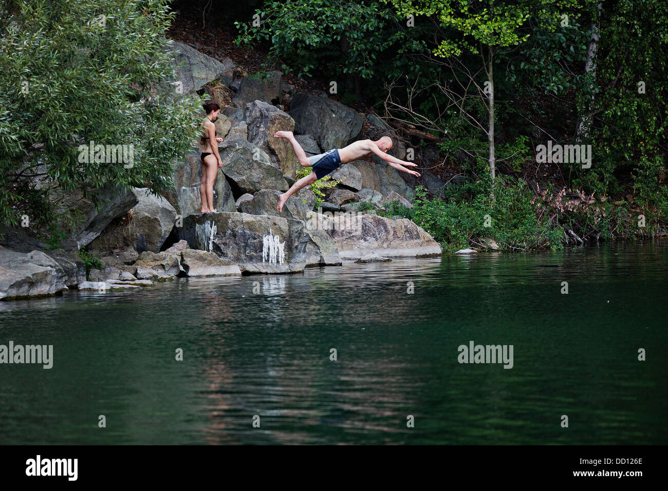 people. swimming, water, afloat, submerged, quarry, railway, corridor ...