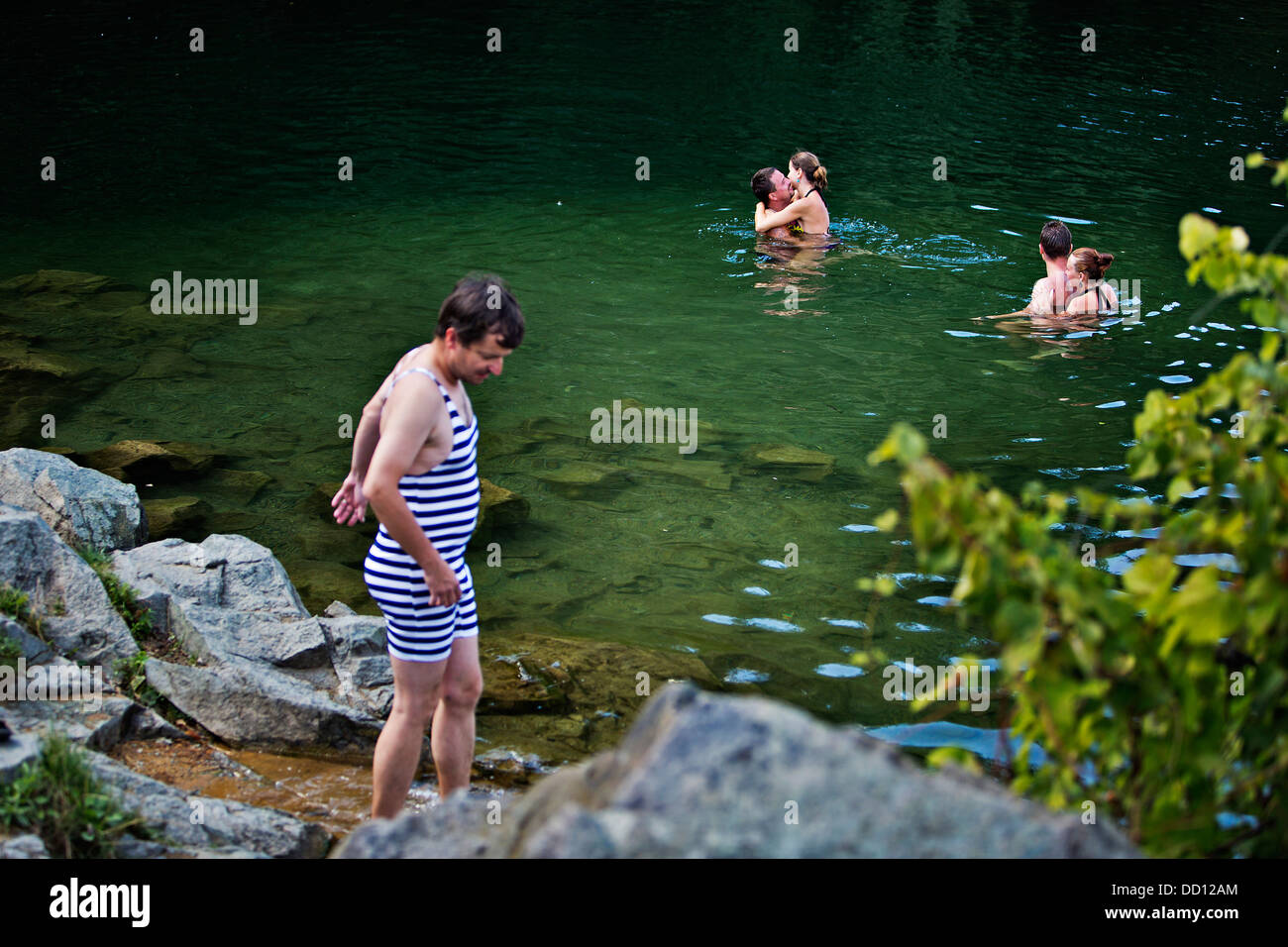 people. swimming, water, afloat, submerged, quarry, railway, corridor ...