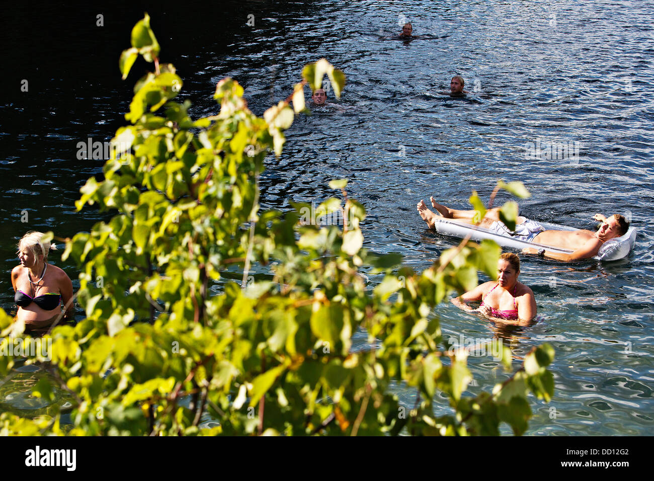 people. swimming, water, afloat, submerged, quarry, railway, corridor ...