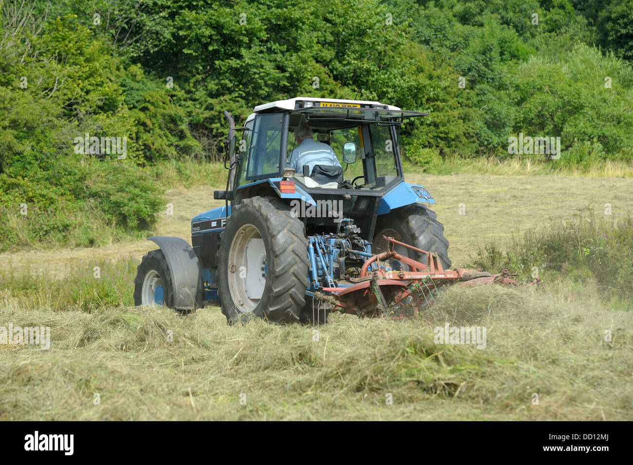 A Pottinger Kombi 401 Hay Tedder working on the back of a farm Stock ...