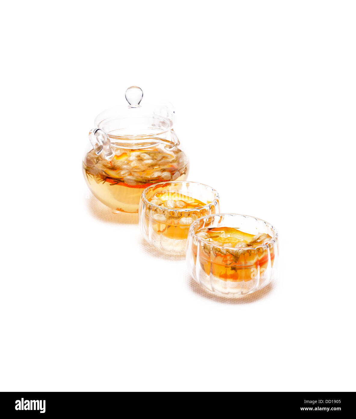 floral tea set over white Stock Photo - Alamy