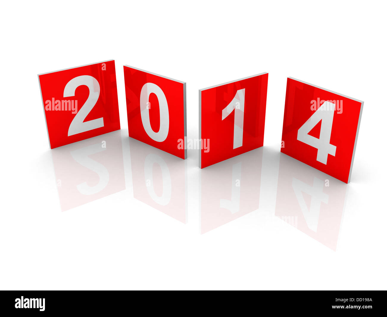 Red shining squares with new 2014 year numbers on white background with ...
