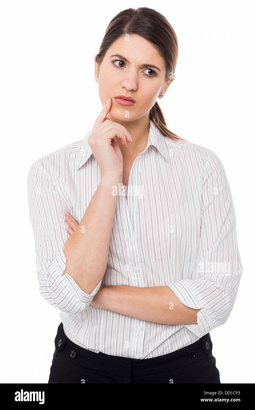 Isolated thoughtful young woman with sullen face Stock Photo - Alamy