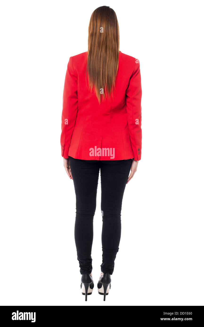 Rear view of a beautiful woman in fashionable attire, full length Stock ...