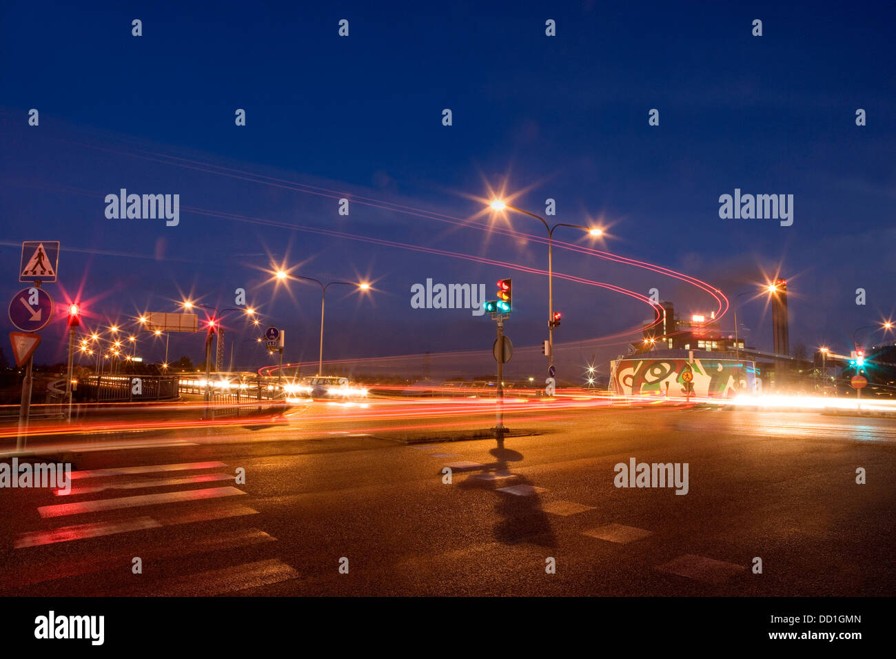 Stoplights at night Stock Photo - Alamy