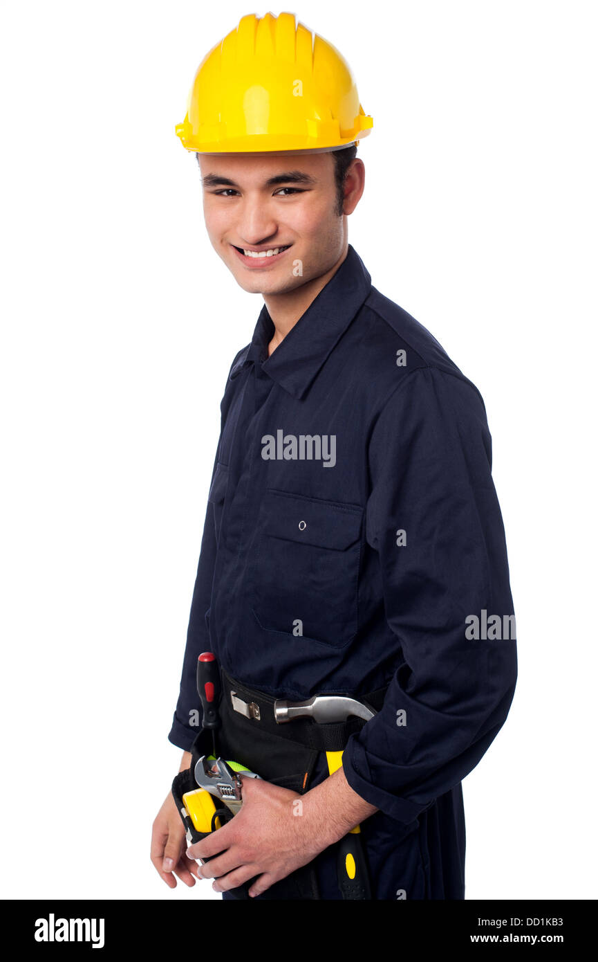 Worker wearing yellow safety hi-res stock photography and images - Alamy