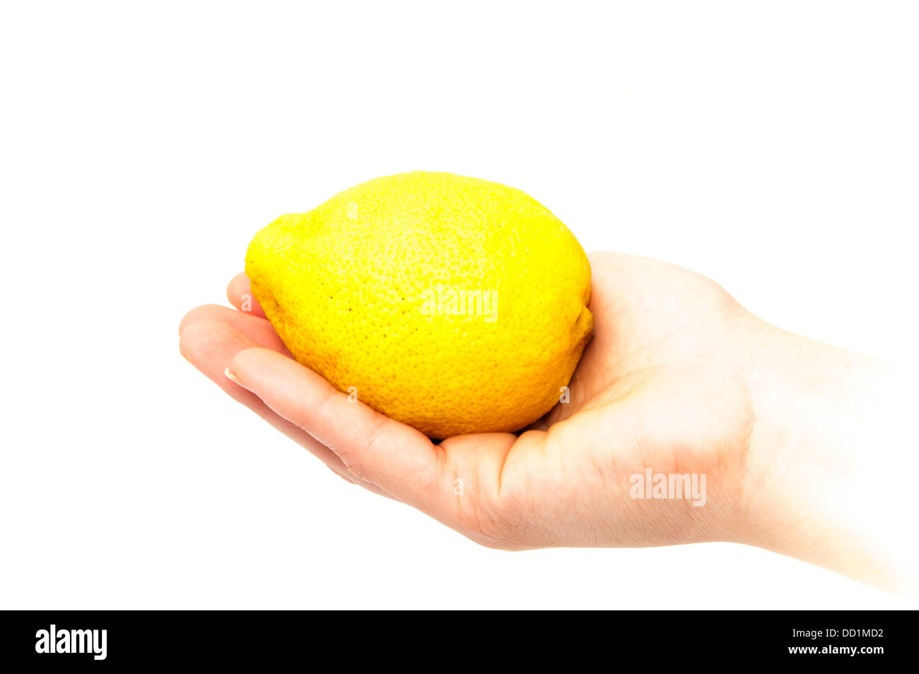 lemon in a hand on a white background Stock Photo - Alamy
