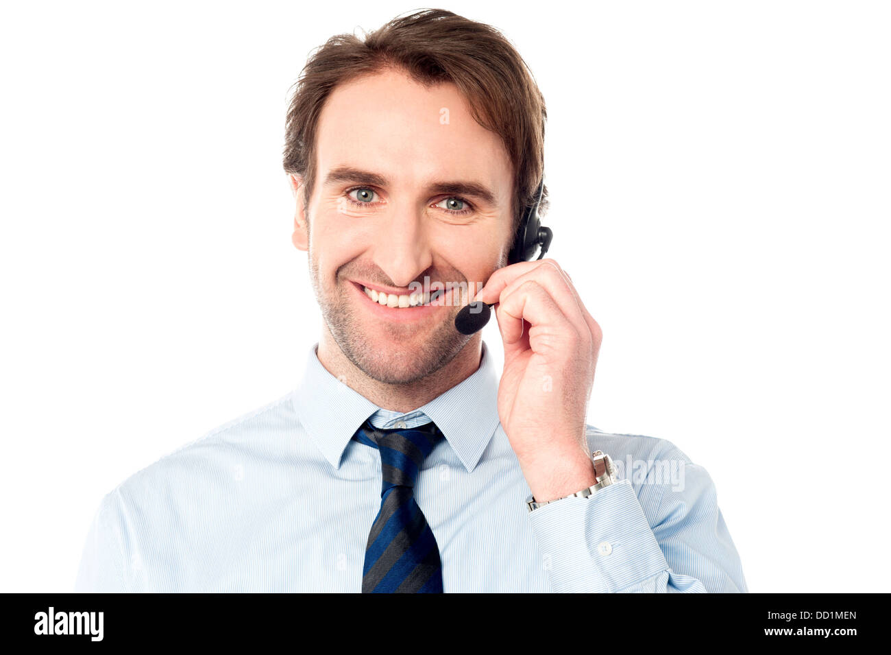 Handsome male executive adjusting his microphone Stock Photo - Alamy