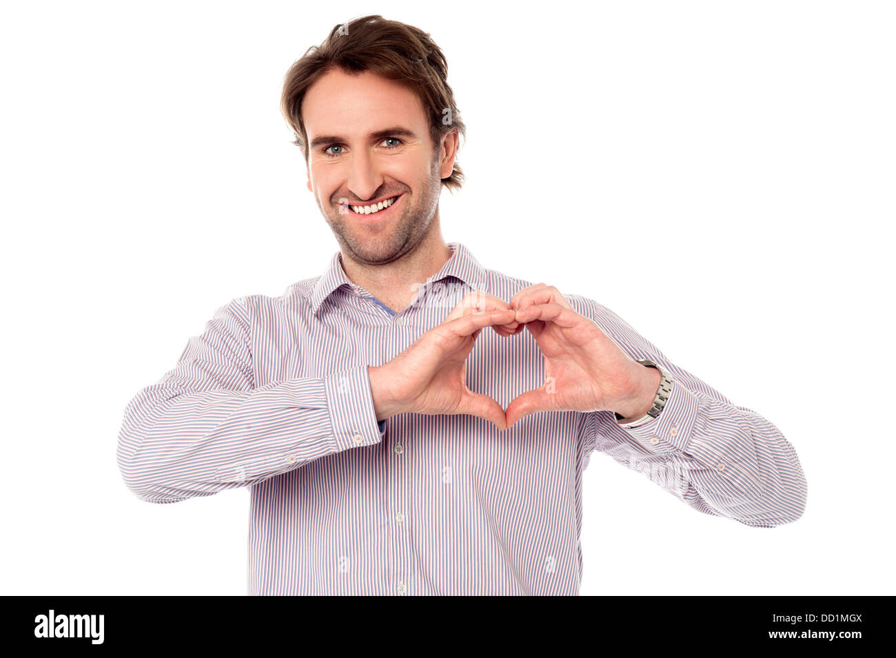 Love concept, heart shape by young man Stock Photo - Alamy