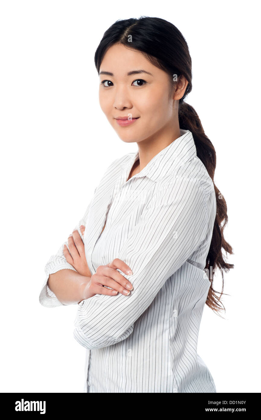 Casual young female model posing with confidence Stock Photo - Alamy