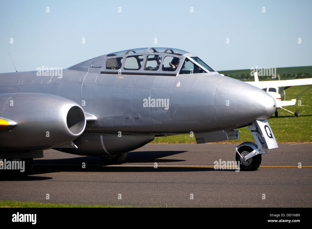 Cold war 1950's vintage ex-RAF Meteor jet fighter at Duxford Classic ...