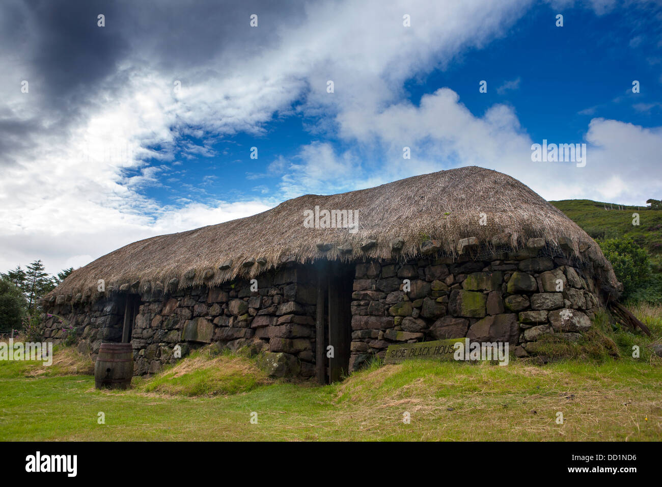 Traditional Scottish stone-built thatched croft,Colbost Isle of Skye ...