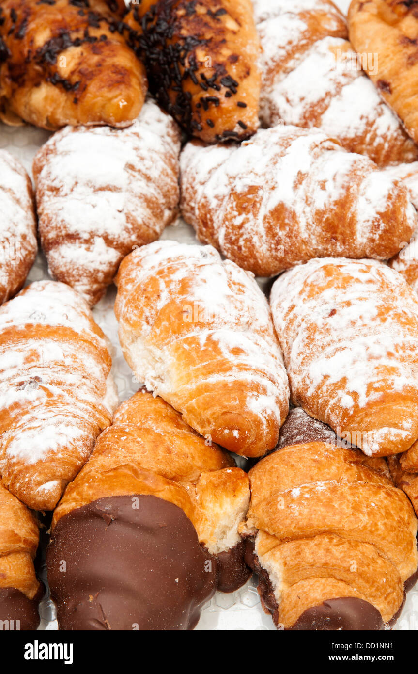assortment of very good chocolate croissants and delicious Stock Photo ...